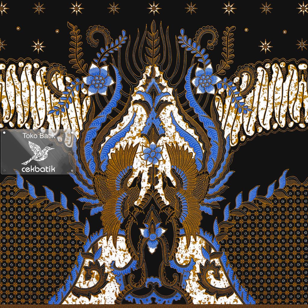 Modern Javanese SOGAN Twin Peacock Motif, Special Black Base (biru ...