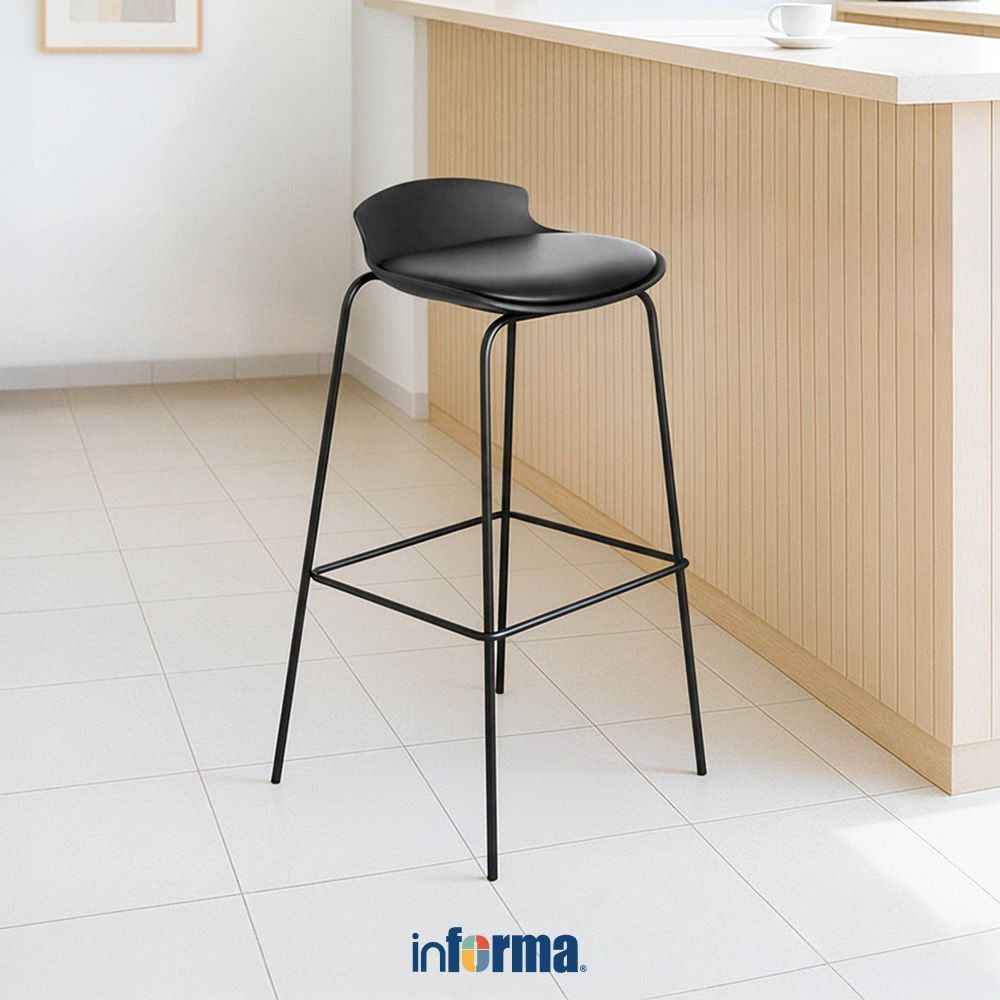 Informa Laredo Leather Bar Chair - Black Bar Stool Cafe Chair ...