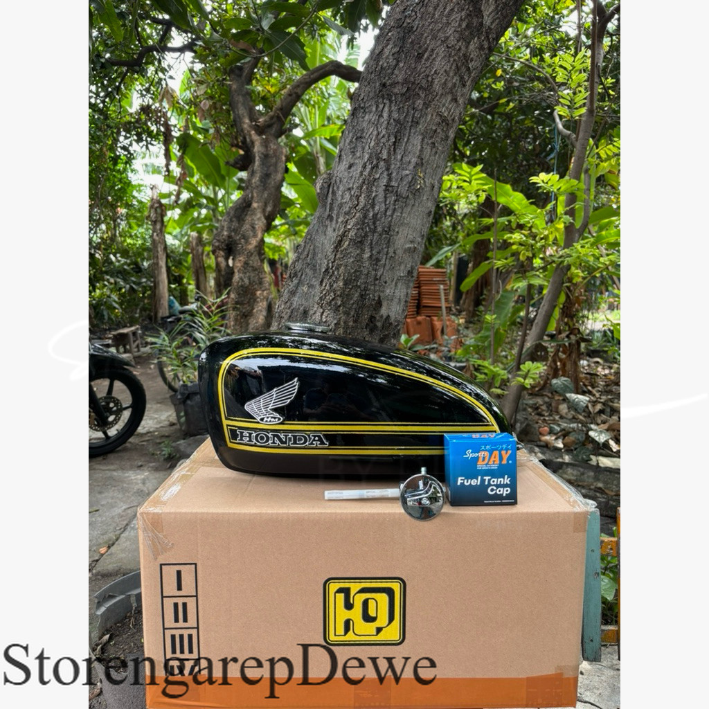 Honda cb100 cb125 tank, black tank, gold list, galvanized press ...