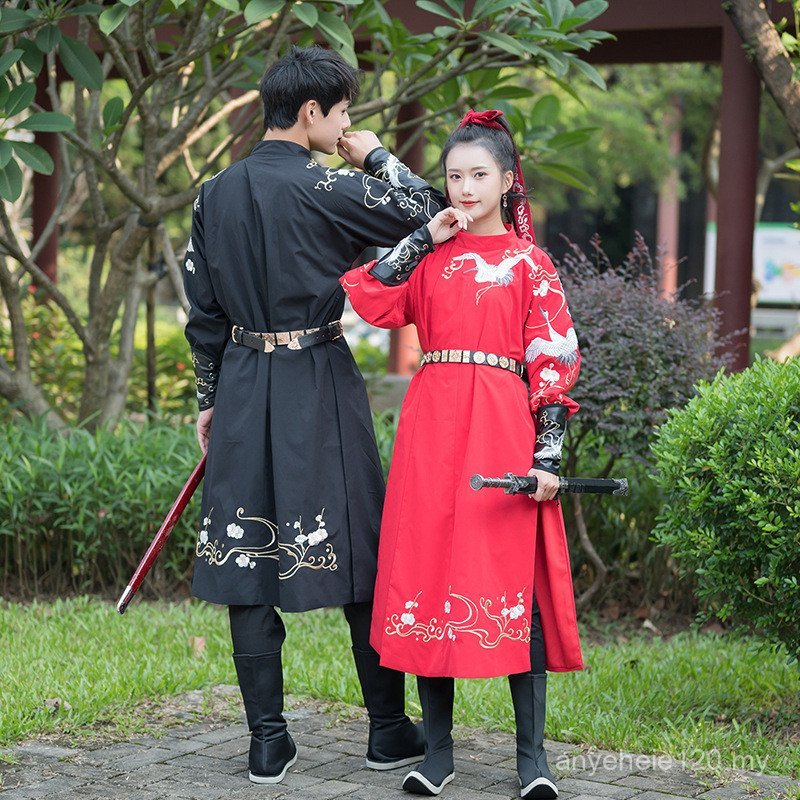 Jubah Kolar Bulat Gaya Dinasti Tang, Hanfu Bunga Bersulam Pengawal ...