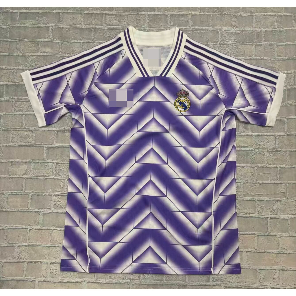 Fan version 2526 new Real Madrid pre match blue checkered casual ...