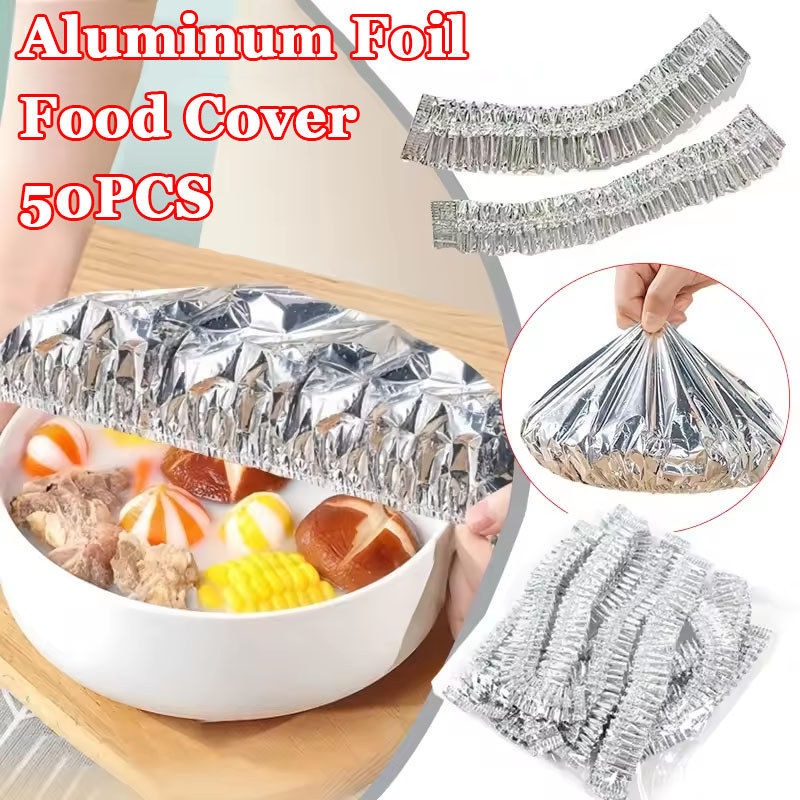 50PCS Elastic Aluminum Foil Food Cover Reusable Insulation Cling Wrap ...