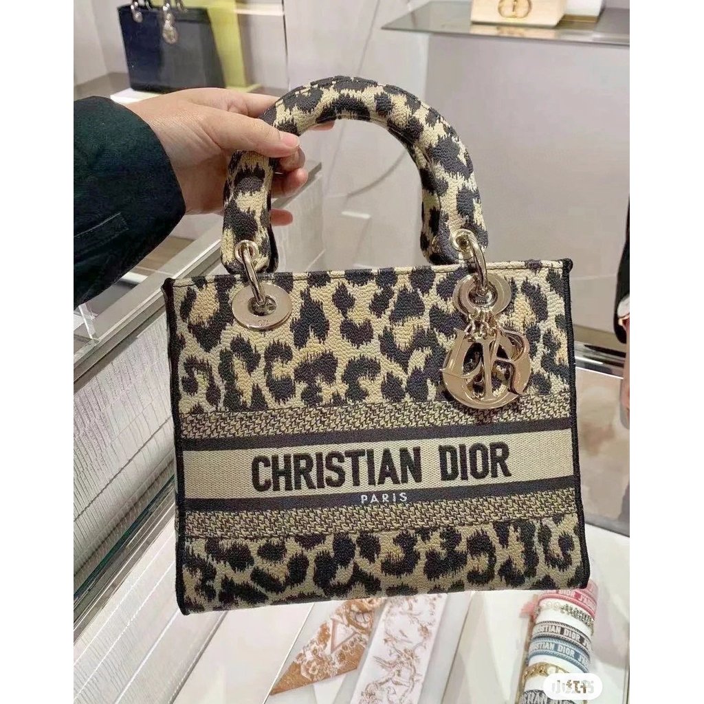 DIOR New Style Lady D-Lite Five-Grid Embroidered Flower Leopard Print ...