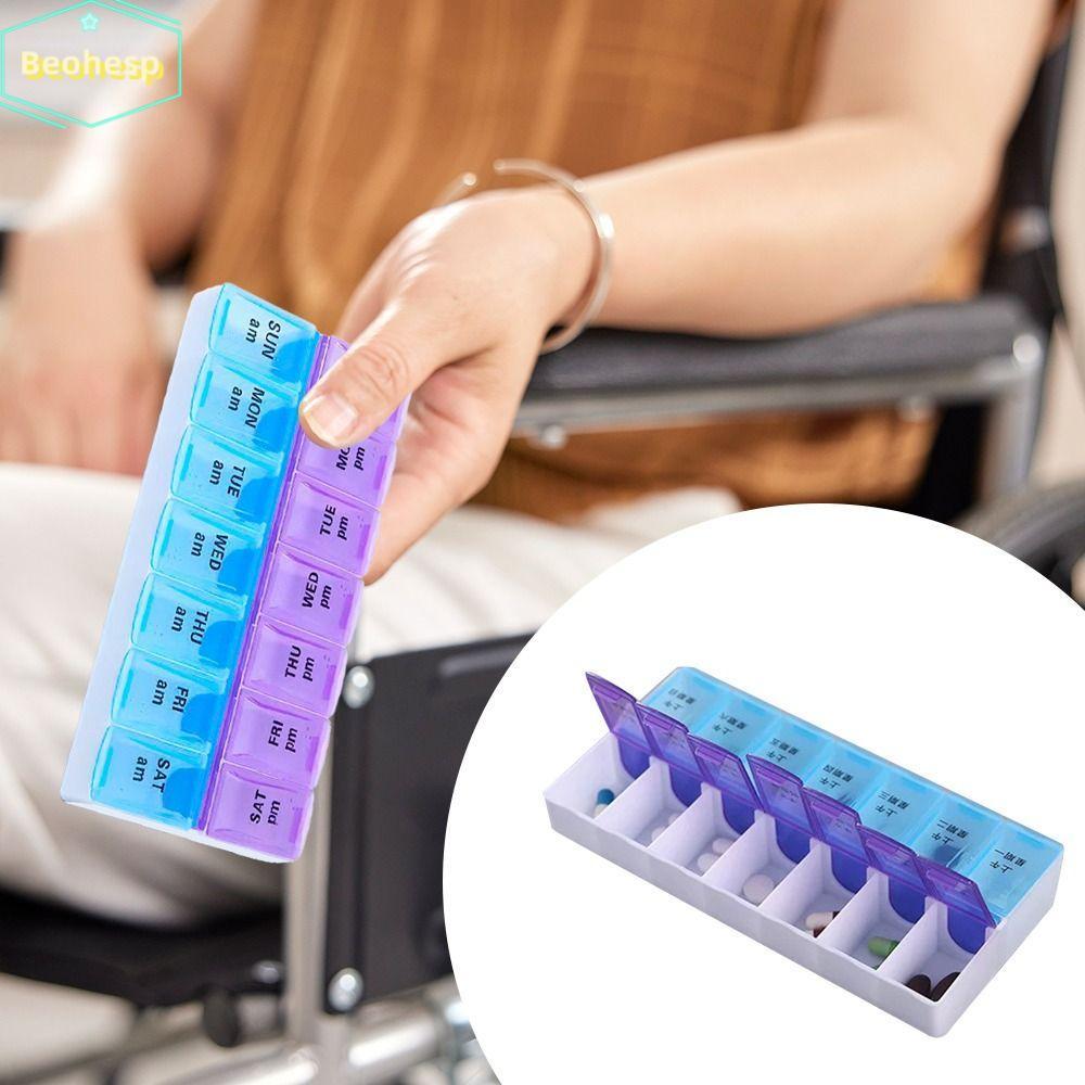 BEOHESP Pill Box, 14 Grid 7-Day Weekly Pill Storage Box, Portable ...