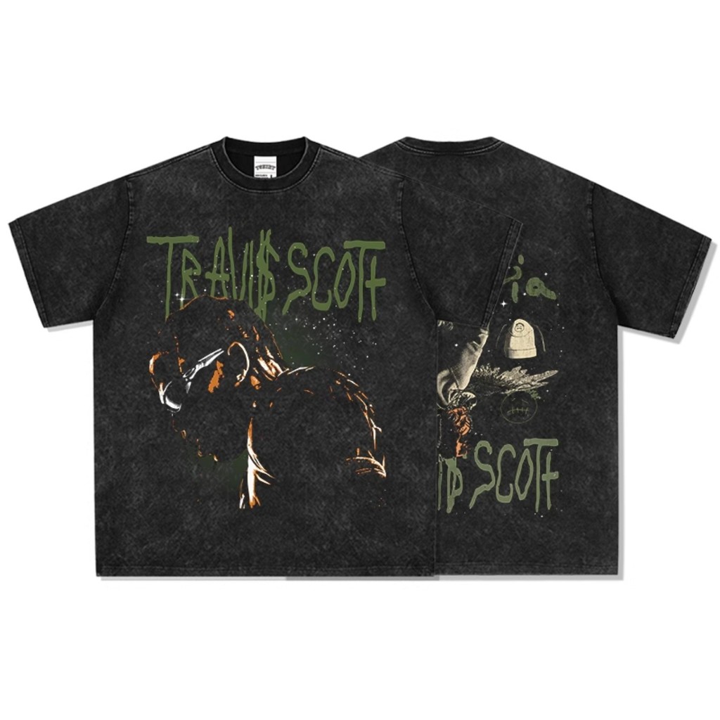Travis Scott Signature Short Sleeve Distressed Wash Technique Men's ...