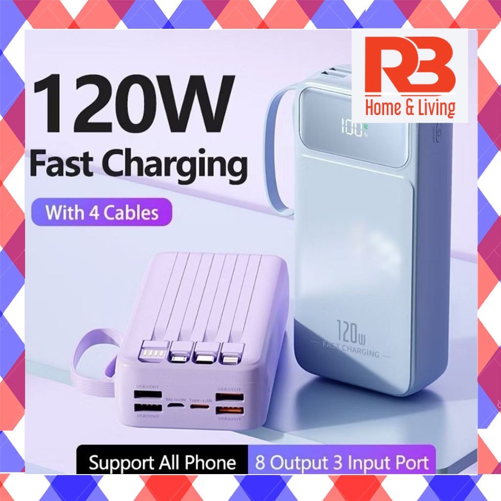 【3C Certified】80000mAh Powerbank 120W Fast Charging Power Bank Built-in ...