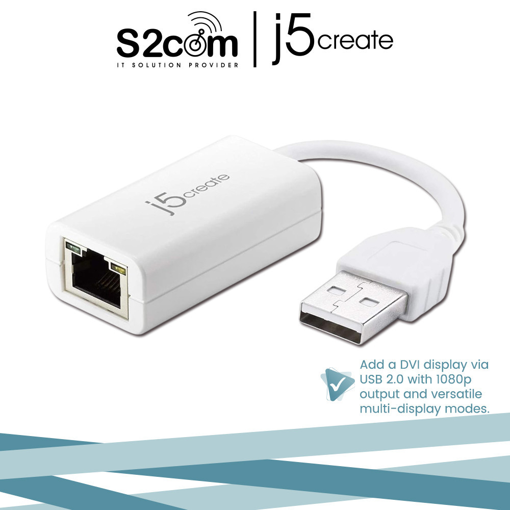 j5create JUE125 USB 2.0 to RJ45 Ethernet Adapter 10/100Mbps Plug & Play ...