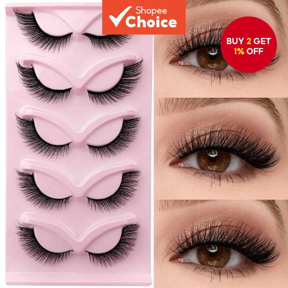 Fox style diagonal flying eyelashes, 5 pairs set, cat eyes, elongated ...