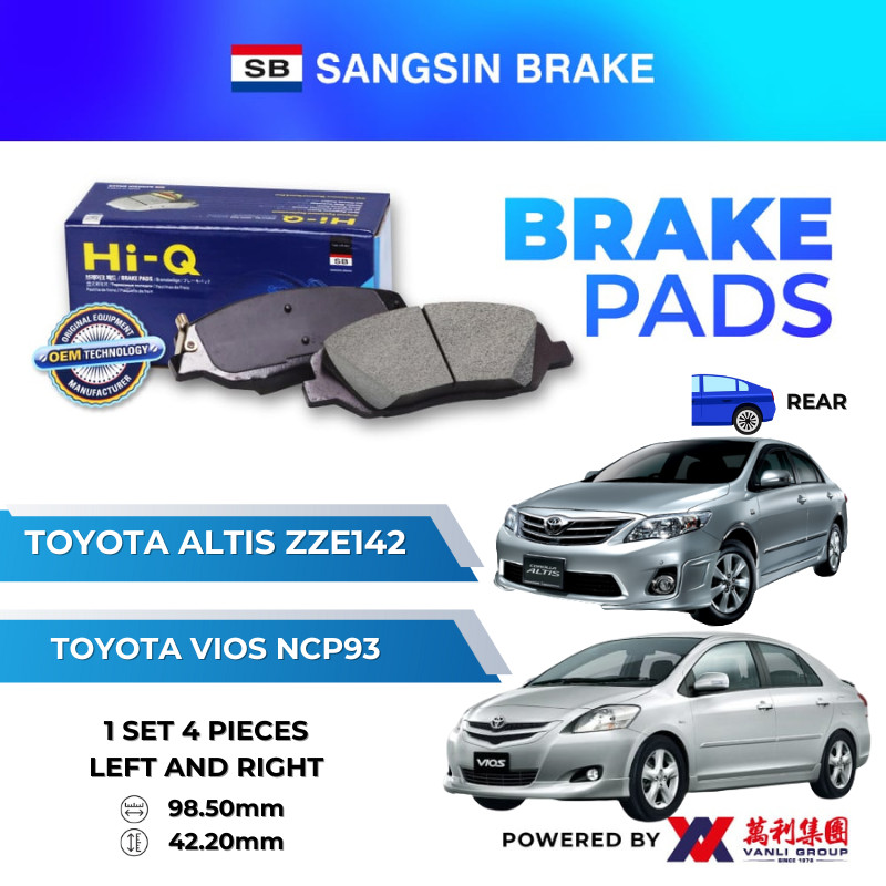 SANGSIN Brake Pad Rear For Toyota Altis 15/Vios 14/Yaris/Prius 1.8 LE ...