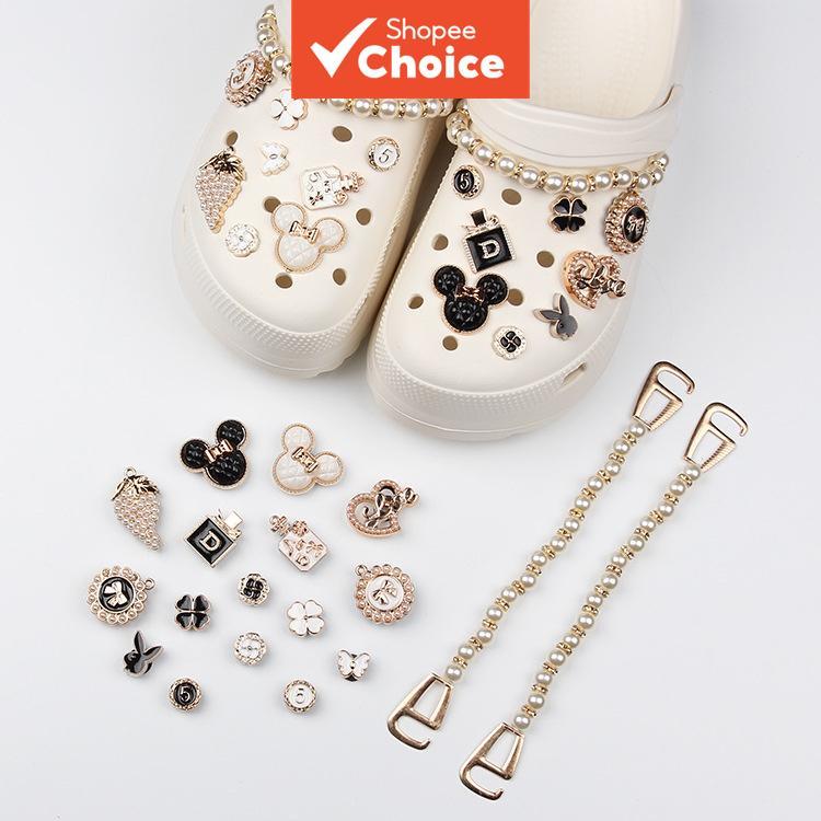 18pcs Double Chain Croc DIY Charm Shoe Accessories - Black and White ...