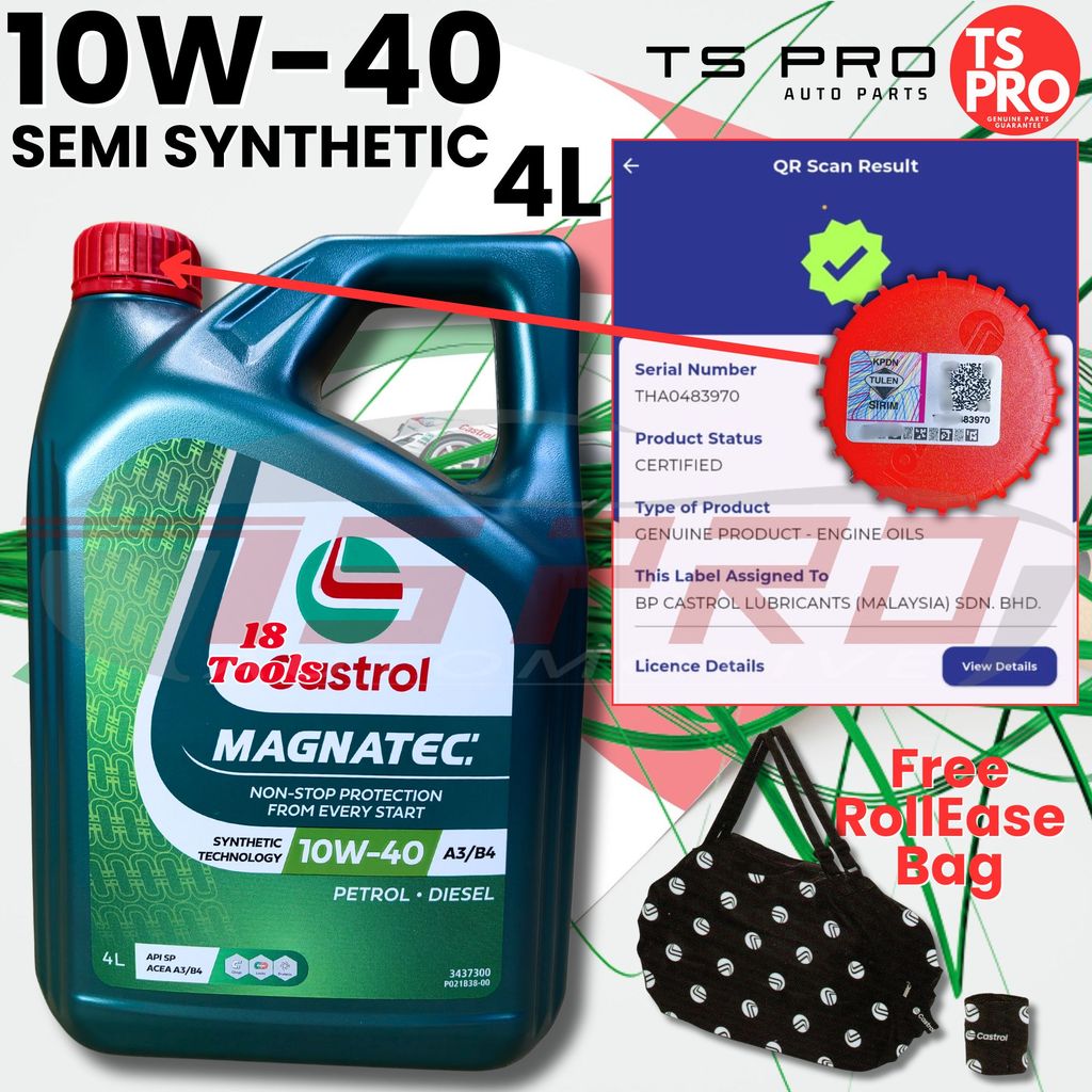 Castrol Magnatec 10W-40 API SN/CF Engine Oil (4L) + Free Mileage ...
