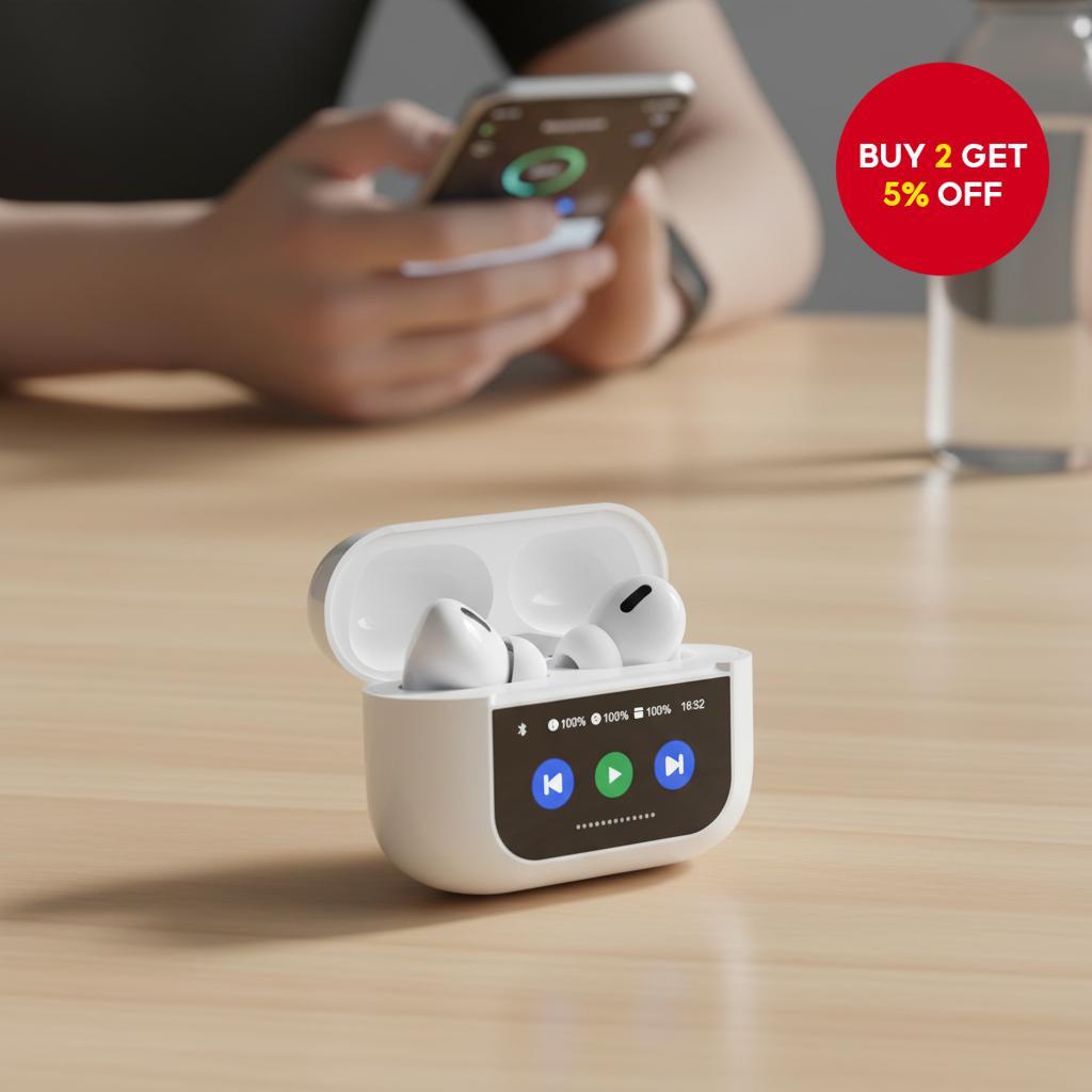 Compact Bluetooth Earbuds with Smart Display, HIFI Sound, Transparent ...