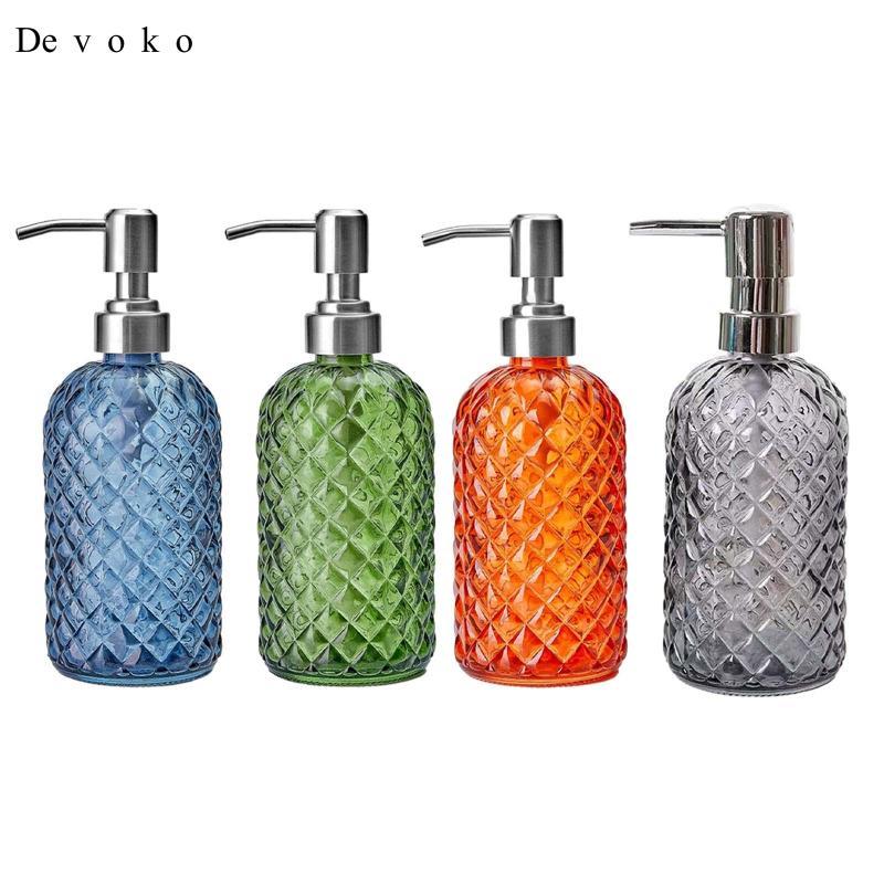 Devoko Refillable Glass Body Wash Dispenser with 304 Stainless Steel ...