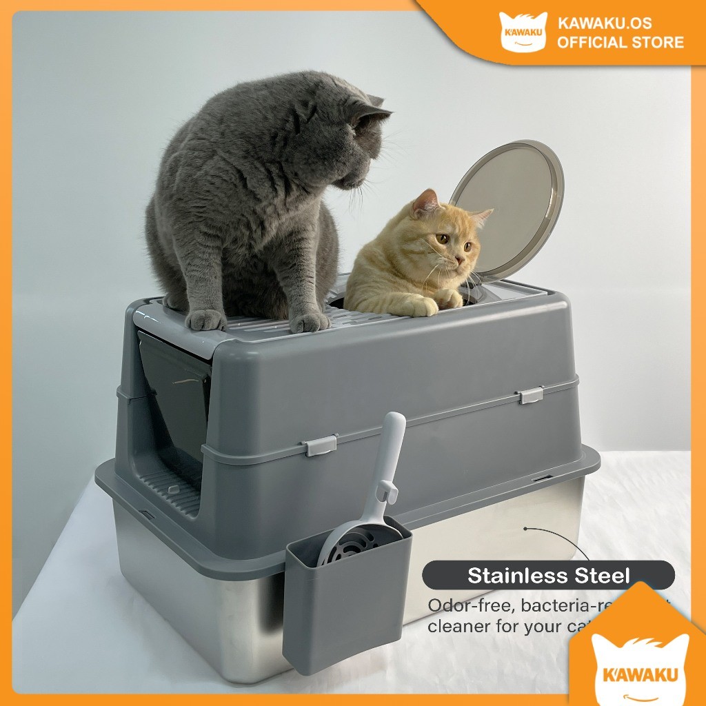 KAWANKU Fully Enclosed Cat Litter Box Large Cat Toilet Stainless Steel ...