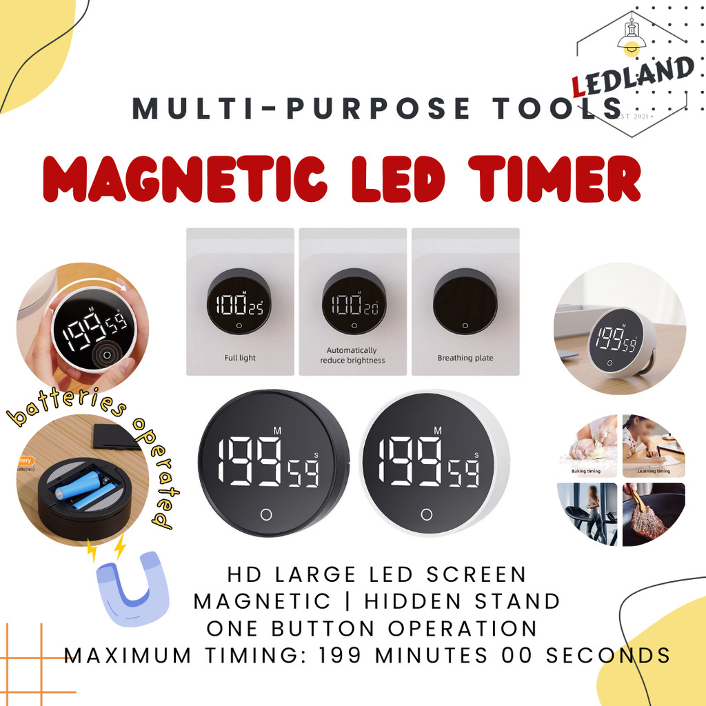 Multi-Purpose Magnetic Timer Large LED Display Screen Adjustable ...