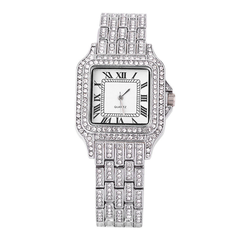 Square Watch Simple All-Match Steel Band Diamond Ladies Watch Full ...