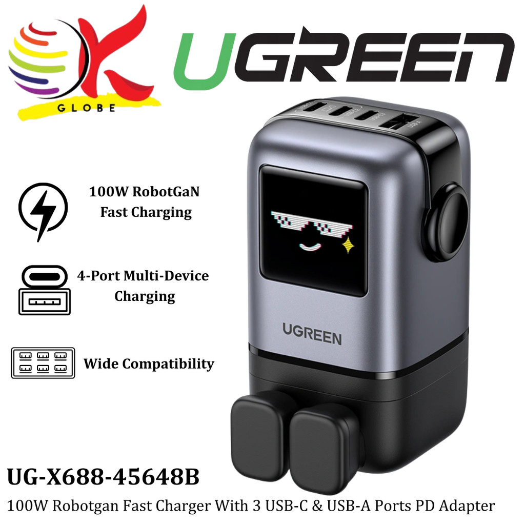 UGREEN UNO RG 100W 4-PORT ROBOTGAN FAST CHARGER WITH 3 USB-C | USB-A ...