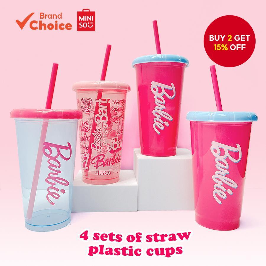 MINISO Barbie Sun Shine Series - 4-Piece Plastic Straw Cup Set 520mL ...
