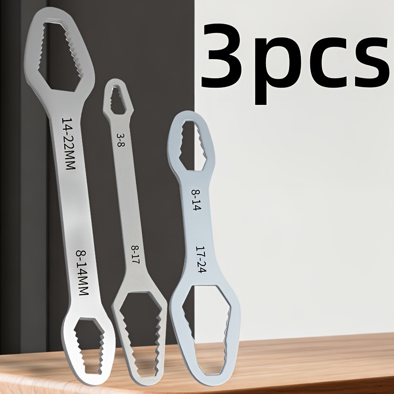3pcs Heavy-Duty Double-Ended Wrench Set with Self-Tightening Crescent ...