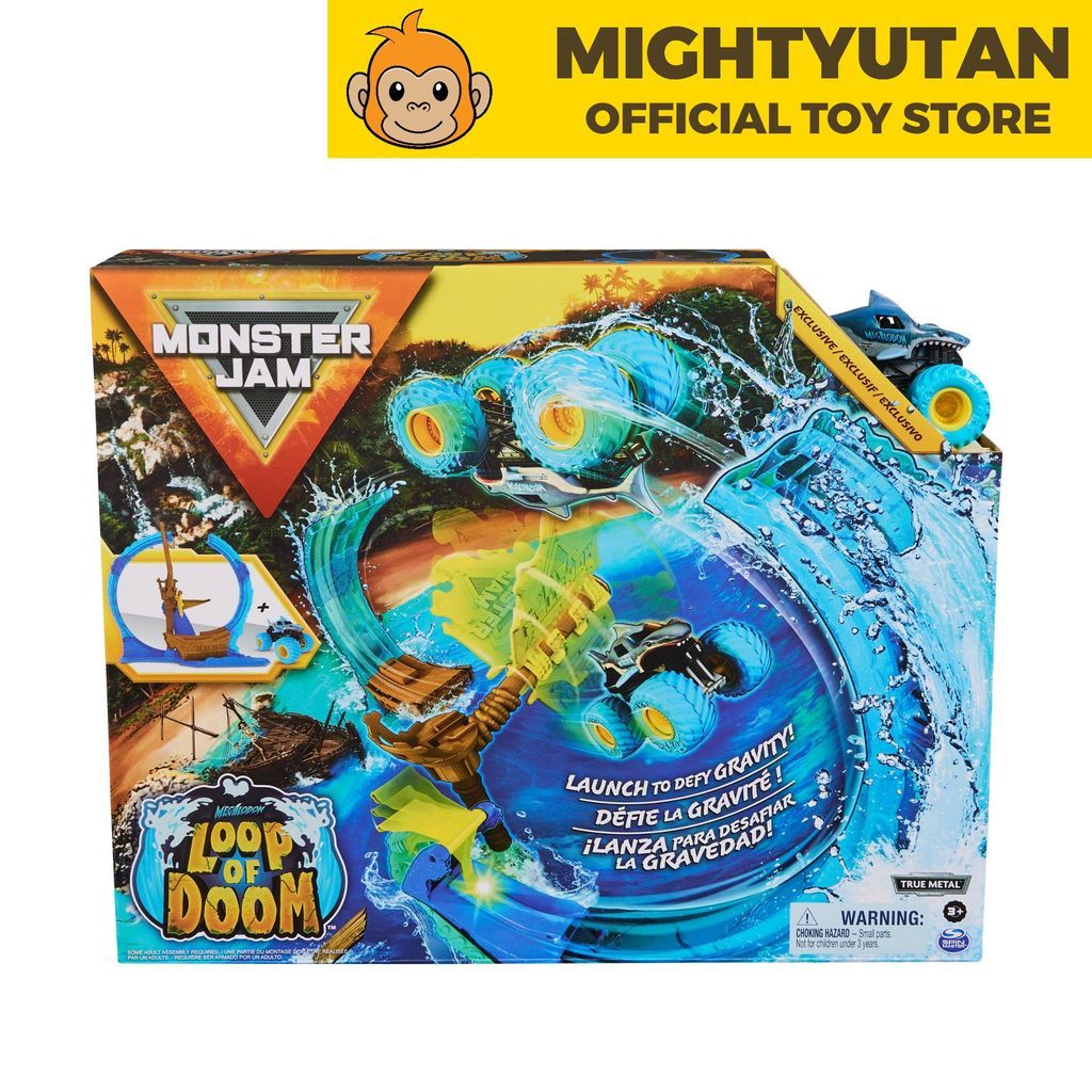 Monster Jam Megalodon Loop of Doom Stunt Playset with Exclusive 1:64 ...