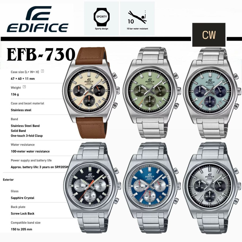 [ OFFICIAL CASIO WARRANTY ] EDIFICE EFB-730 SERIES SAPPHIRE STANDARD ...