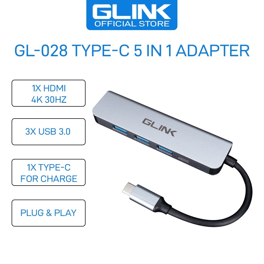 Glink GL-028 Type C 5 in 1 Adapter with HDMI x1 / USB 3.0 x3 / USB-C PD ...
