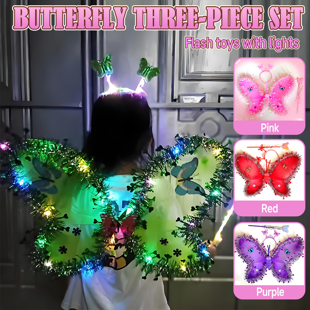 Glowing Butterfly Wings Headband Fairy Stick Set Cosplay Party Fairy ...