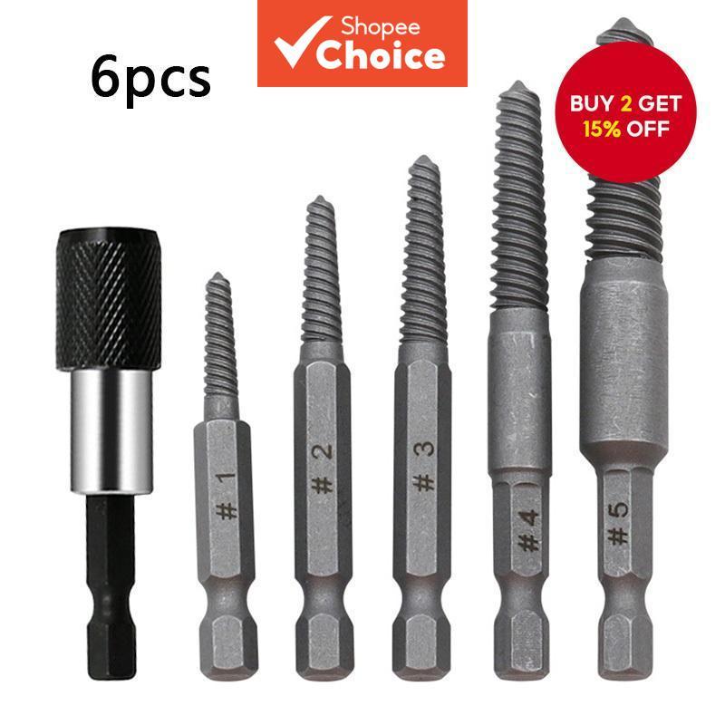6PCS Broken Bolt Extractor Set Electric Screw Remover With Center Drill ...