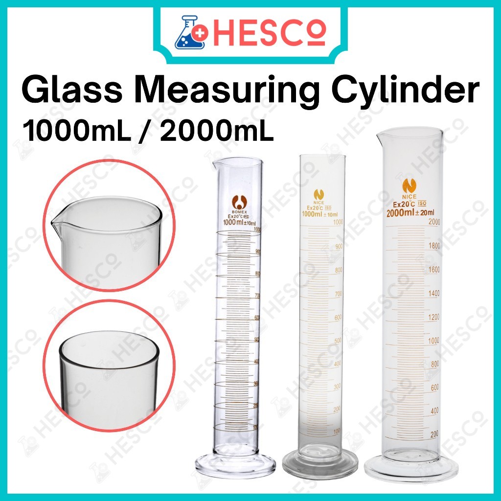 Measuring Cylinder Glass Thick 1000mL 2000mL — With Spout No Spout ...