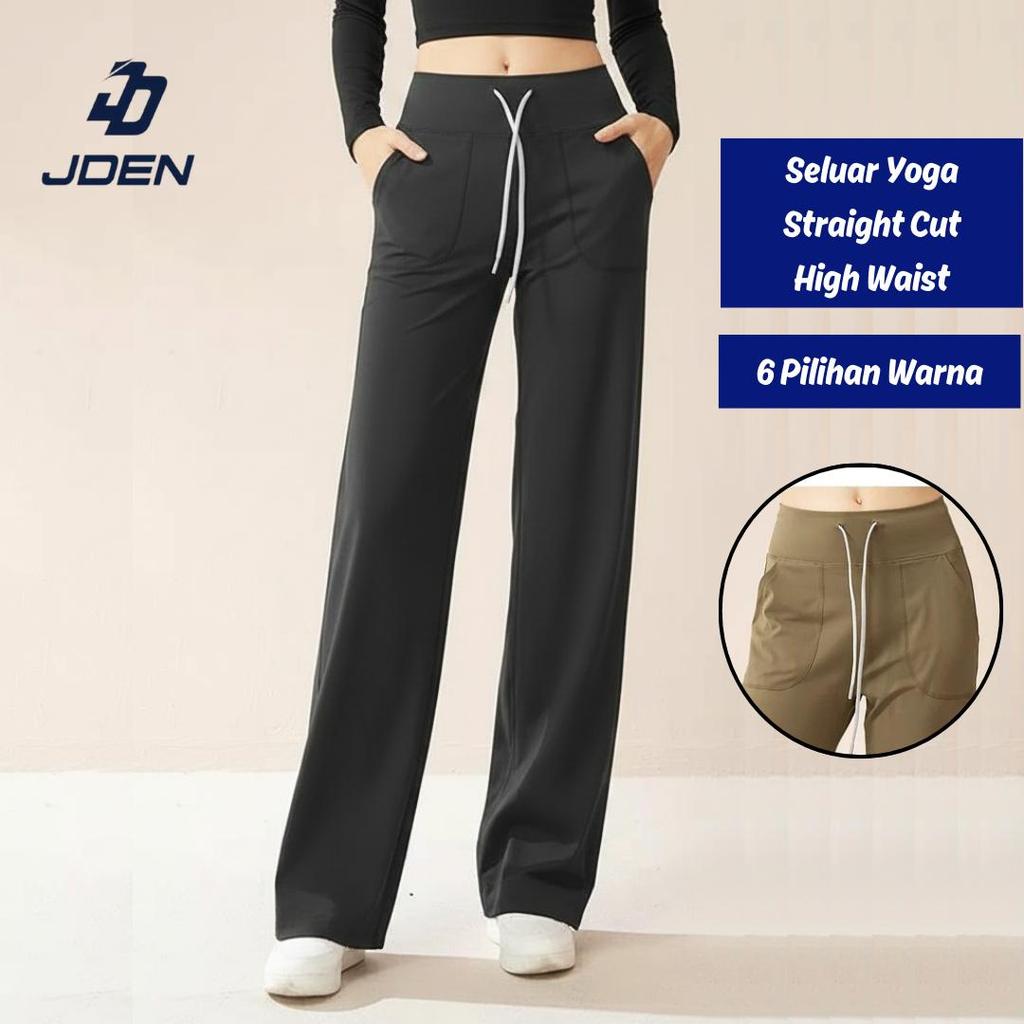 JDEN Seluar Yoga Pocket Straight Cut High Waist Pinggang Bergetah ...