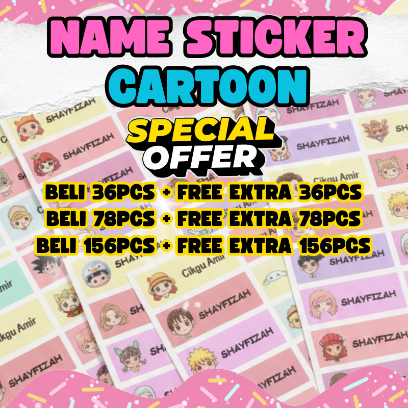 TBF Custom Cartoon Name Sticker Waterproof | Personalized School Label ...