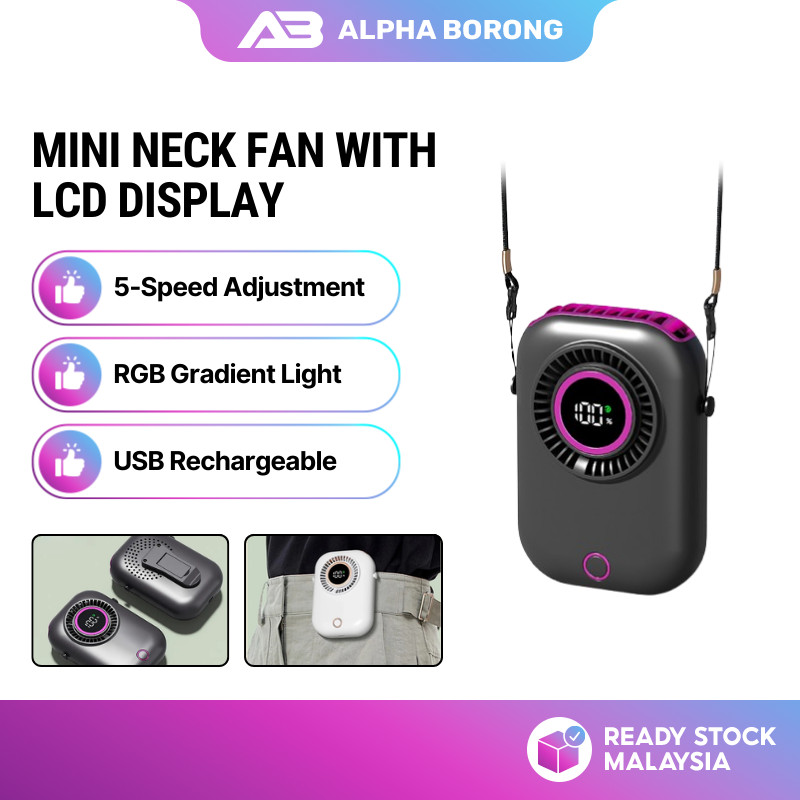 Alpha Borong Mini Neck Fan 5-Speed Rechargeable USB Hanging Cooler ...