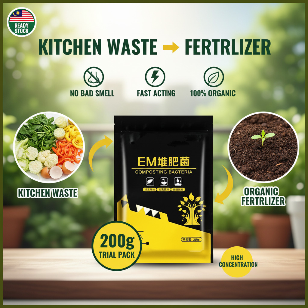 200g EM Composting Bacteria Serbuk Kompos Sisa Makanan Baja Organik ...