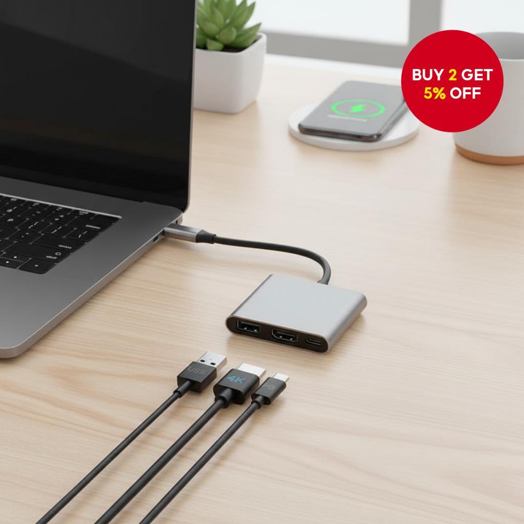 314KPD 100W USB CUSB Penyesuai Jenis 3 dalam 1 Pengecas USB C 4K HD PD ...