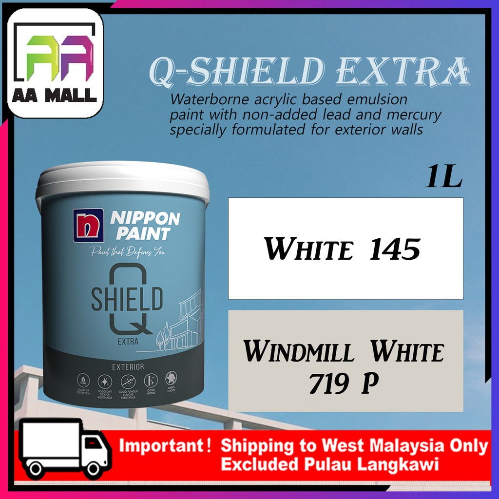 1 Litre | 1L Nippon Paint Exterior Q-Shield Extra White 145 / Windmill ...