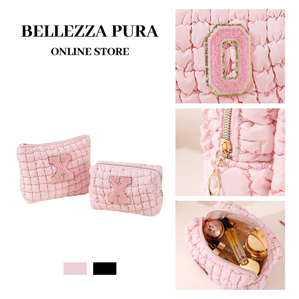 Bellezza Pura Embroidered Monogram Makeup Bag Luxury-Feel Toiletry Bag ...