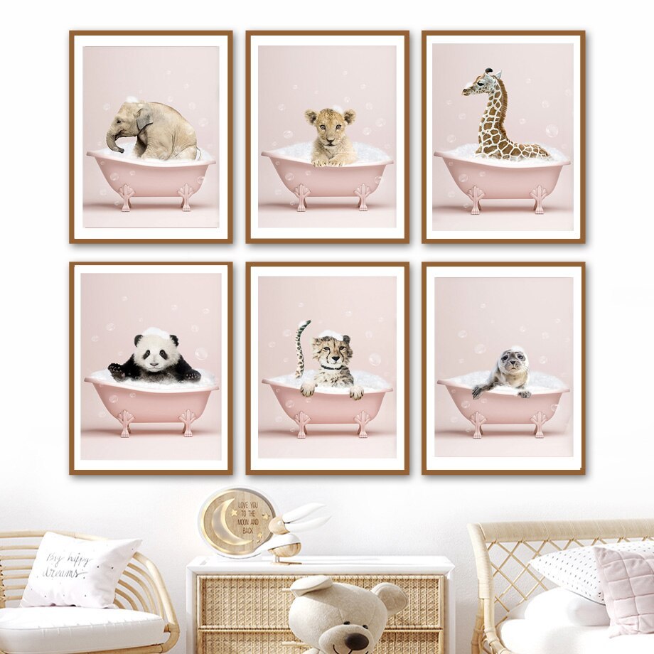 Seni Dinding Tema Safari: Cetak Gambar Singa, Gajah, Jerapah, Cheetah ...