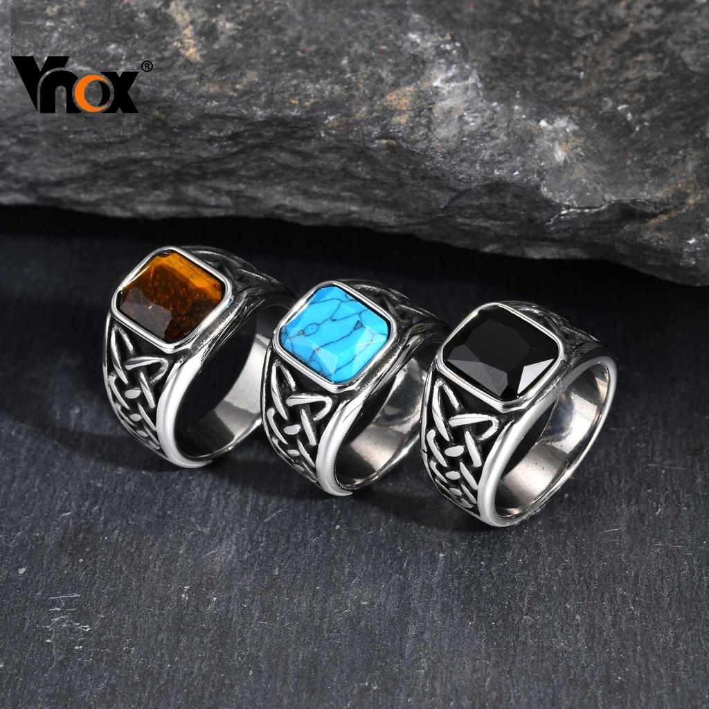 Vnox Punk Vintage Ethnic Rings for Men, Retro Viking Knot Rune Finger ...