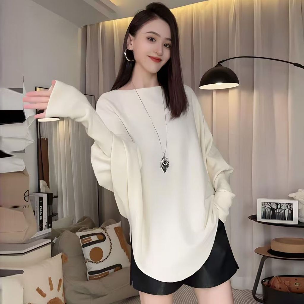 Lazy Irregular Sweater Diagonal Shoulder Bat 2026 Knitting Autumn ...