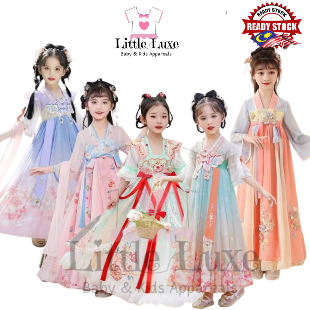 LITTLE LUXE Kids Girl Traditional Chinese Hanfu Retro Chinese Dress ...