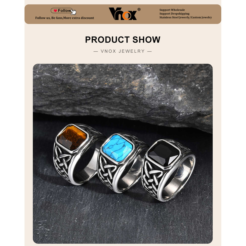 Vnox Punk Vintage Ethnic Rings for Men, Retro Viking Knot Rune Finger ...