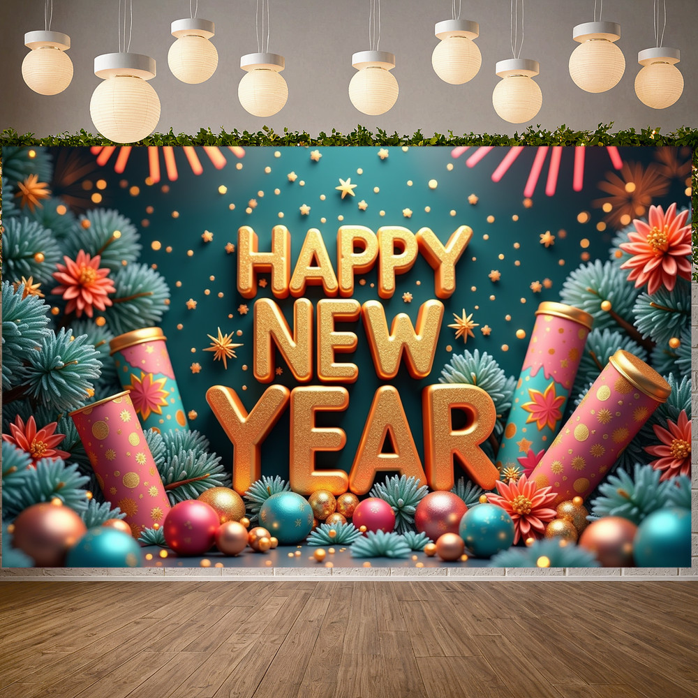 =Happy New Year 2026 Backdrop Banner Fireworks New Year Photo Booth ...
