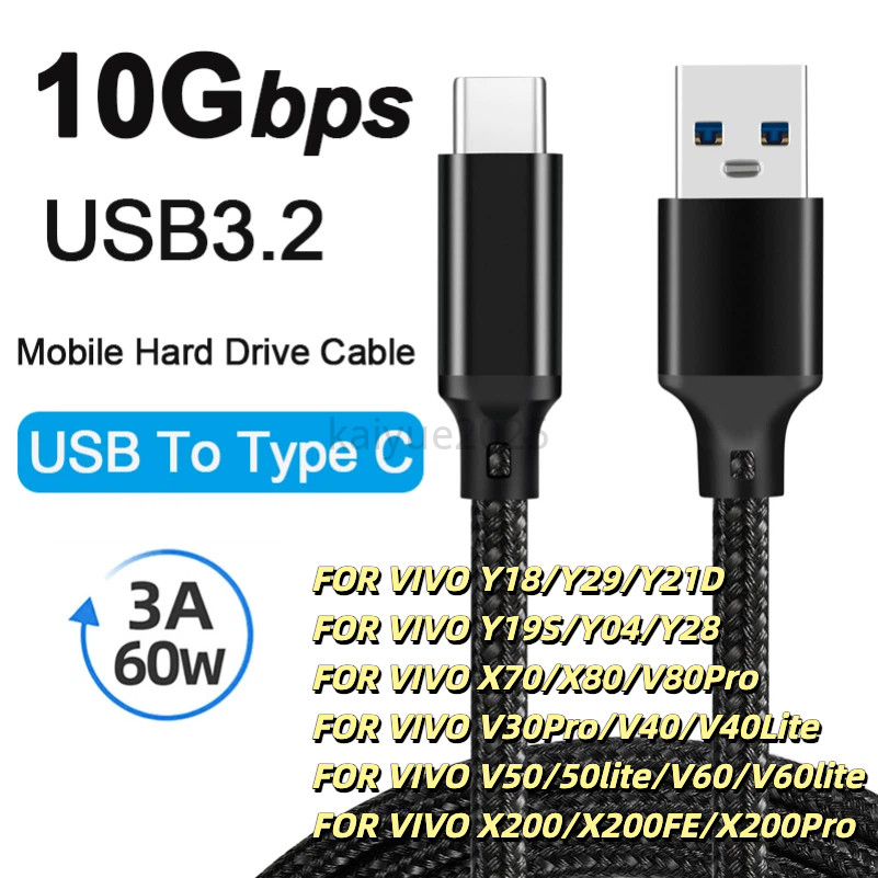 USB Type C Cable For USBC Data Charger Cord 60W 3A USB 3.2 Gen2 10Gbps ...