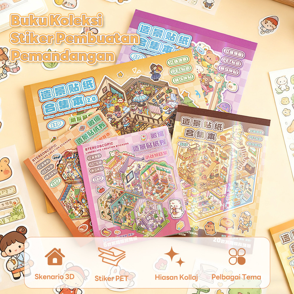 Victoky Pelekat Buku Panduan Miniature Scenes Sticker Book 3D Scene ...
