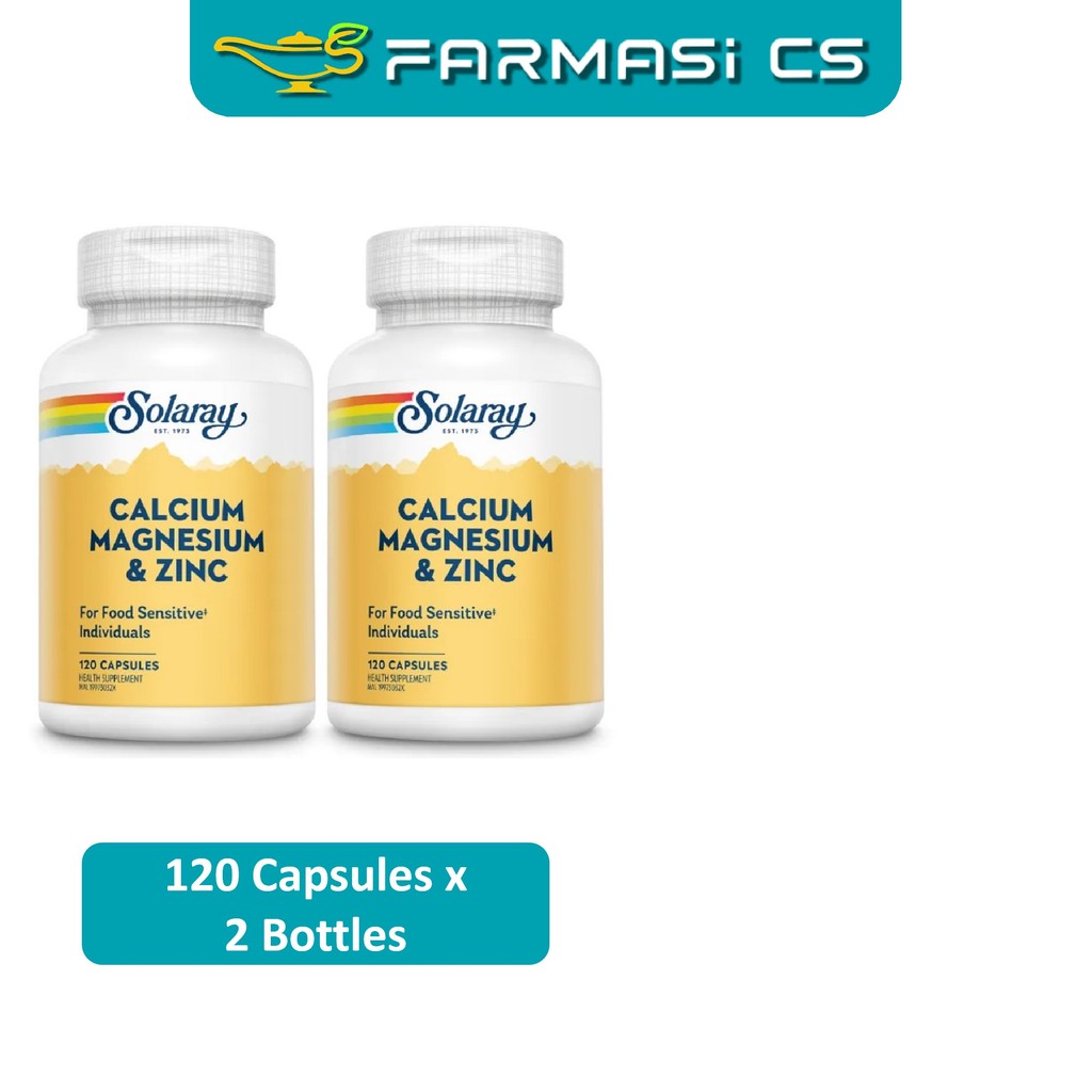 Solaray Calcium Magnesium & Zinc 120 Capsules x 2 Bottles (TWIN) EXP:08 ...