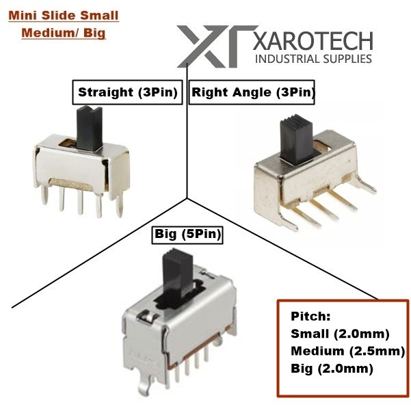 Mini Slide Switch 3-Pin (On-Off Two-State) or 5-Pin (On-Off-On Three ...