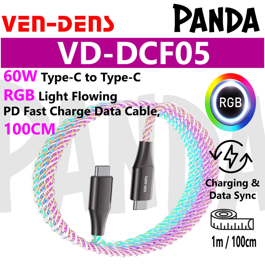 VEN-DENS 60W Type-C to Type-C RGB Light Flowing PD Fast Charge Data ...