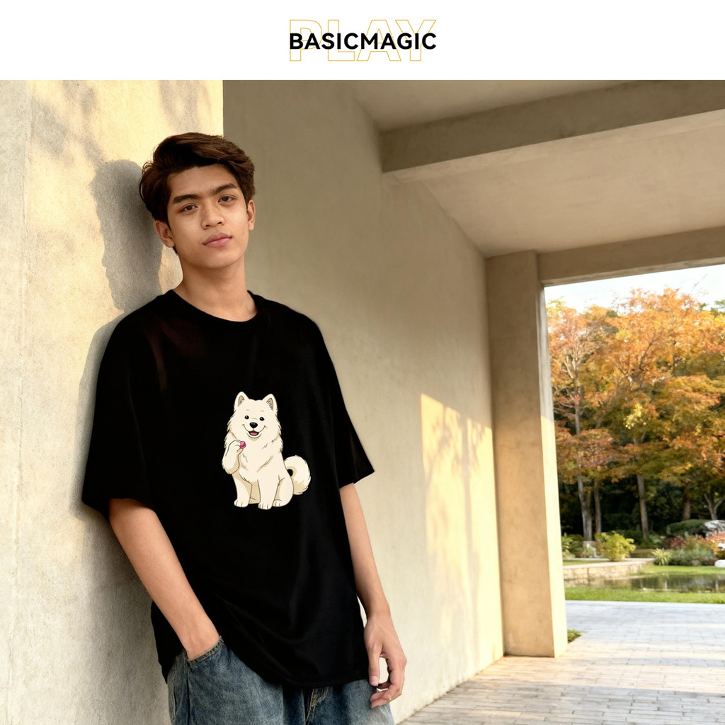 【100% Cotton Fabric】| (Unisex (S-4XL)) Cute Samoyed Dog Print Loose Fit ...