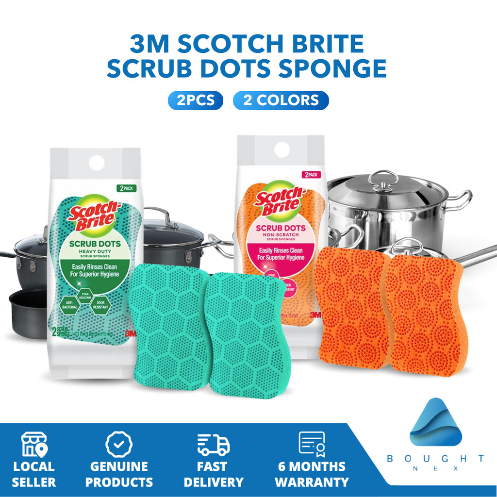 3M Scotch Brite Scrub Dots Non-Scratch Antibacterial Scrub Sponge ...