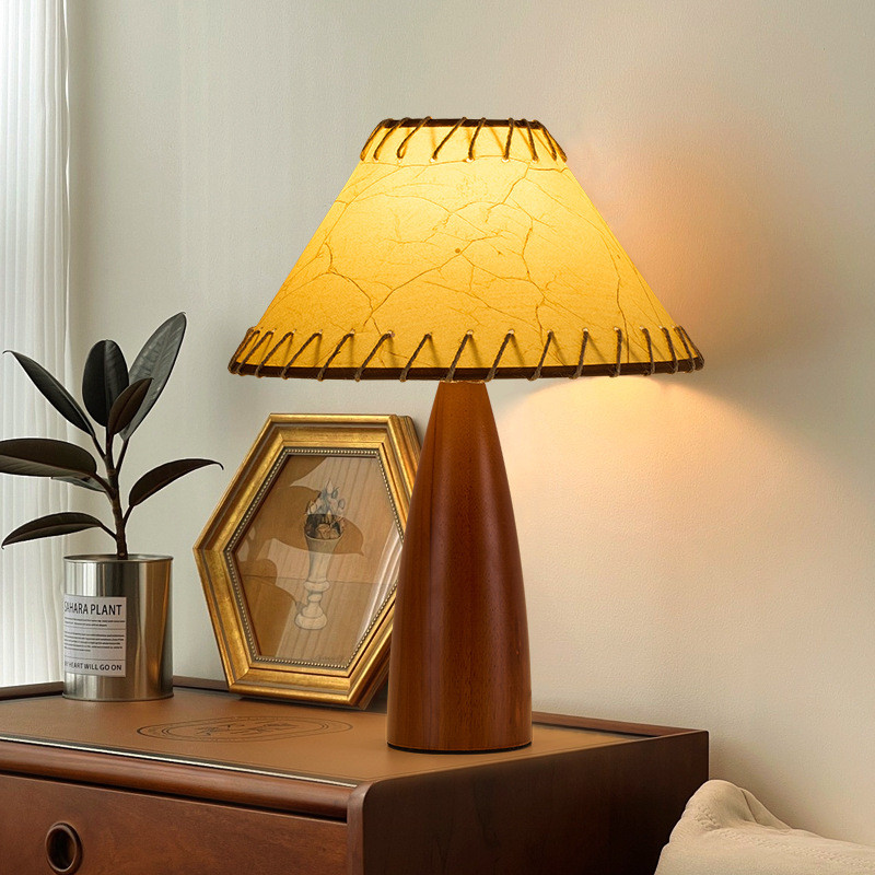 Classic American Solid Wood Table Lamp Linen Imitation Sheepskin ...
